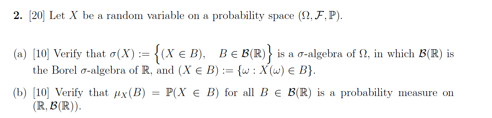 Solved 2. [20] Let X be a random variable on a probability | Chegg.com