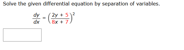 Solved Solve the given differential equation by separation | Chegg.com