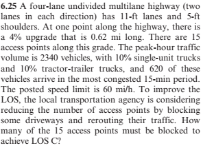 Solved 6.25 A four-lane undivided multilane highway (two | Chegg.com