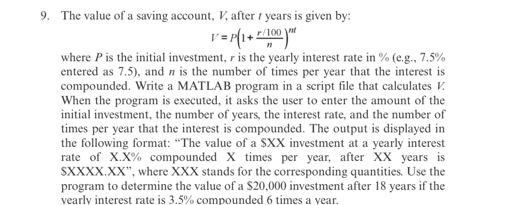 Solved 9. The value of a saving account, V, after t years is | Chegg.com
