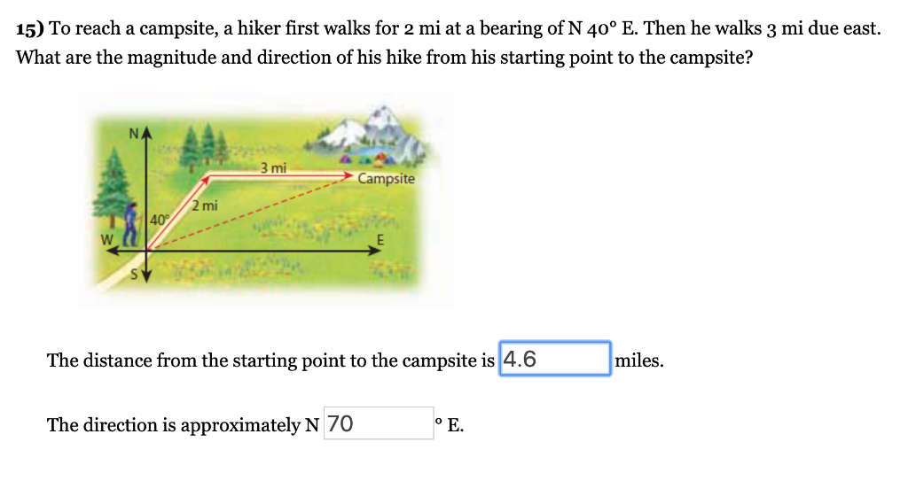 Solved 15) To reach a campsite, a hiker first walks for 2 mi | Chegg.com