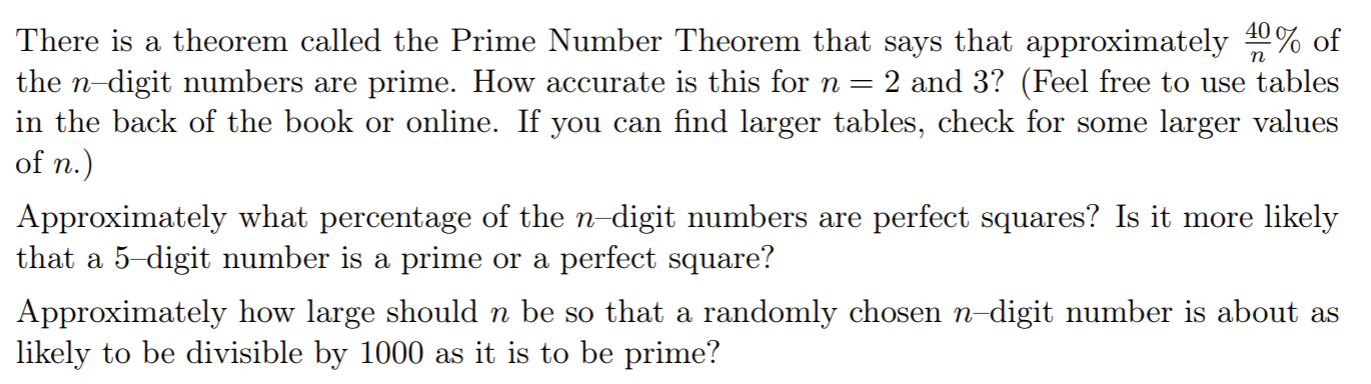 Solved There is a theorem called the Prime Number Theorem | Chegg.com