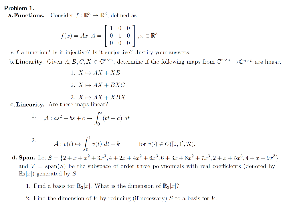 Solved Problem 1. a.Functions. Consider fR3-R3, defined as | Chegg.com