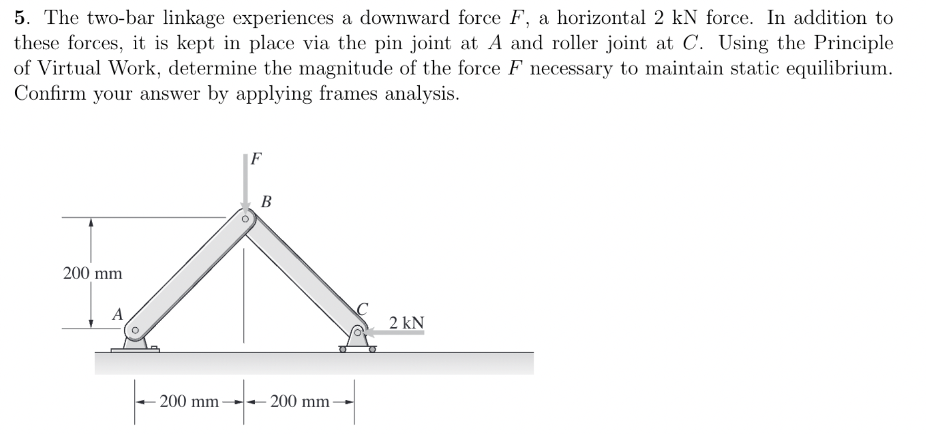 Solved 5. The two-bar linkage experiences a downward force | Chegg.com