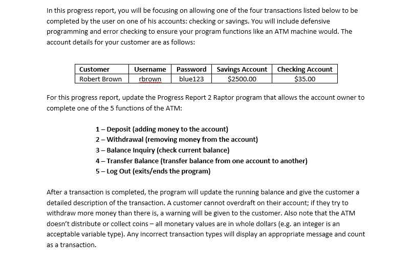Progress Report 1: In this progress report, you will | Chegg.com