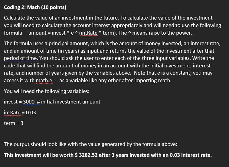 Solved Coding 2: Math (10 points) Calculate the value of an | Chegg.com