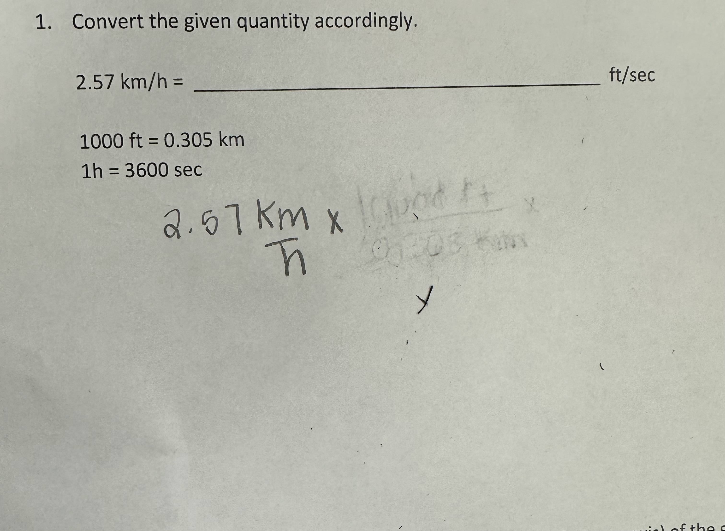 Solved Convert the given quantity accordingly.2.57kmh= | Chegg.com