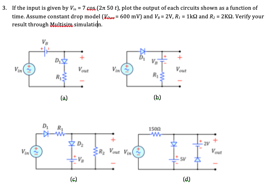 Solved If the input is given by Vin 7 cos (2T 50 t), plot | Chegg.com