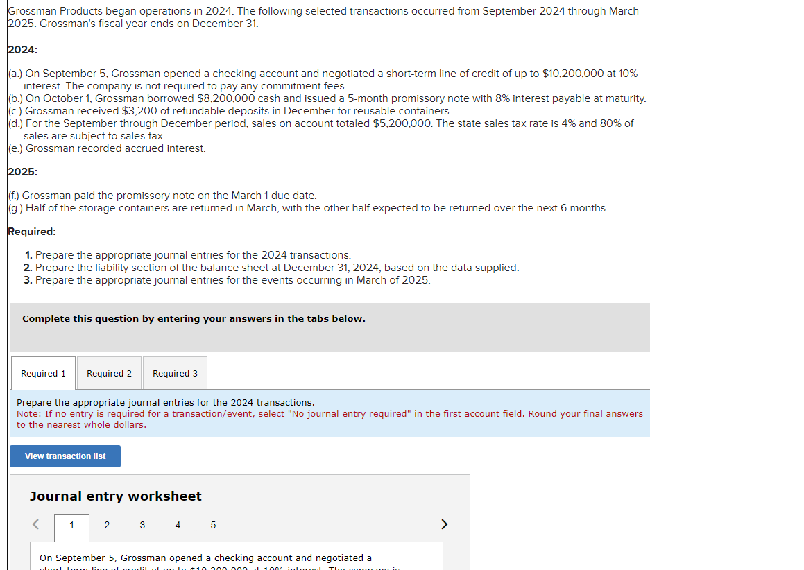Solved Grossman Products began operations in 2024. The | Chegg.com