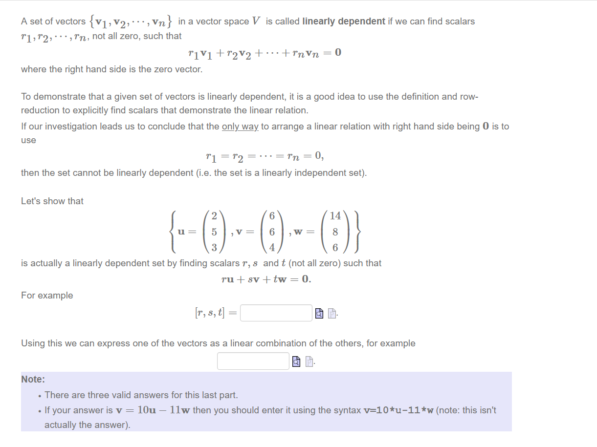 Solved A set of vectors {V1, V2, ..., Vn} in a vector space | Chegg.com