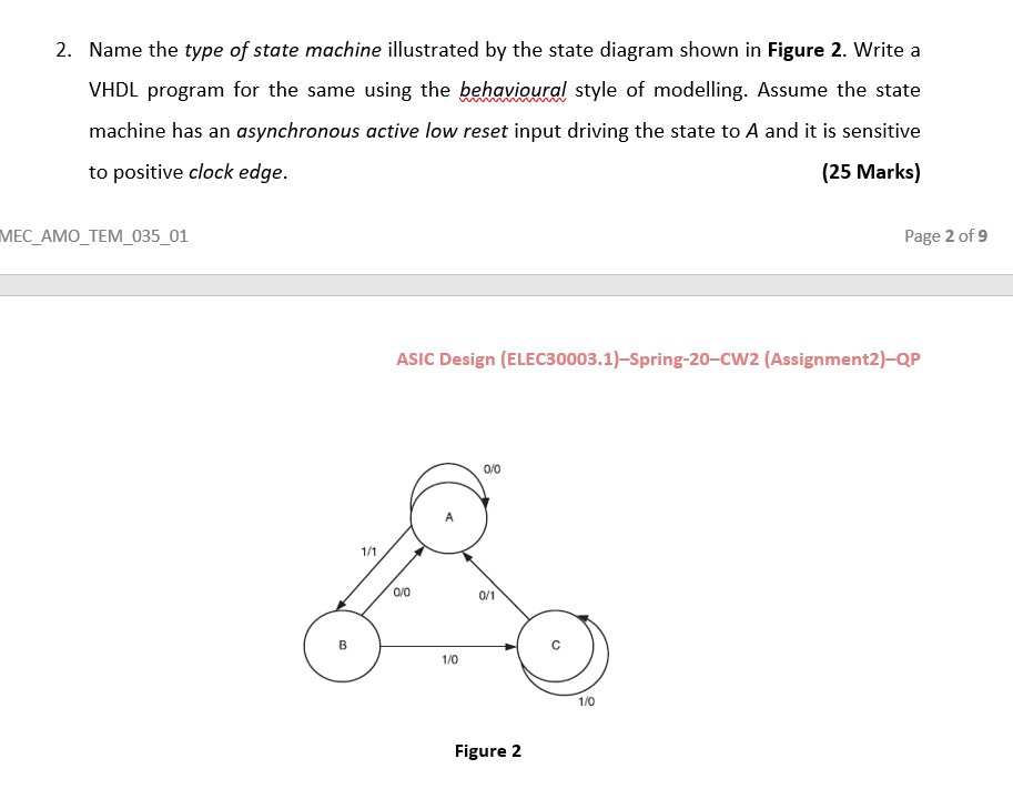 Solved 2. Name the type of state machine illustrated by the | Chegg.com