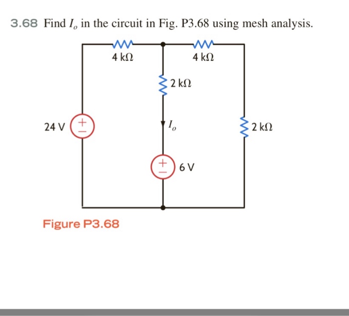 Solved 3.68 Find I in the circuit in Fig. P3.68 using mesh | Chegg.com
