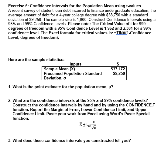 Solved Exercise 6: Confidence intervals for the Population | Chegg.com