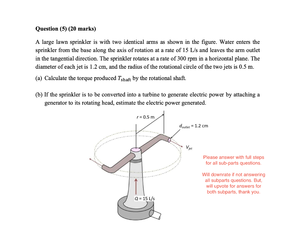 Solved Question (5) (20 marks) A large lawn sprinkler is | Chegg.com