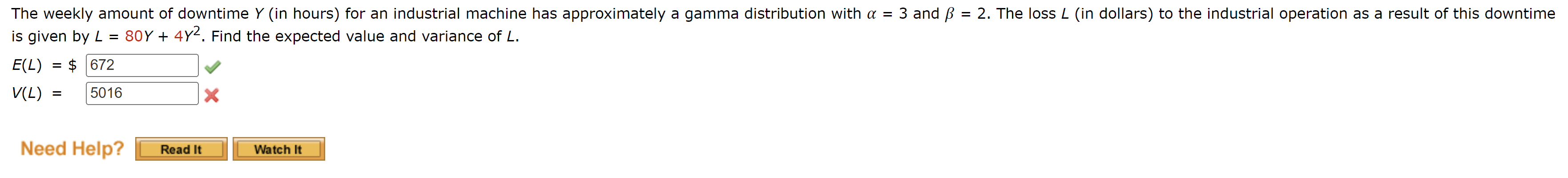 Solved The weekly amount of ﻿downtime Y (in ﻿hours) ﻿for an | Chegg.com