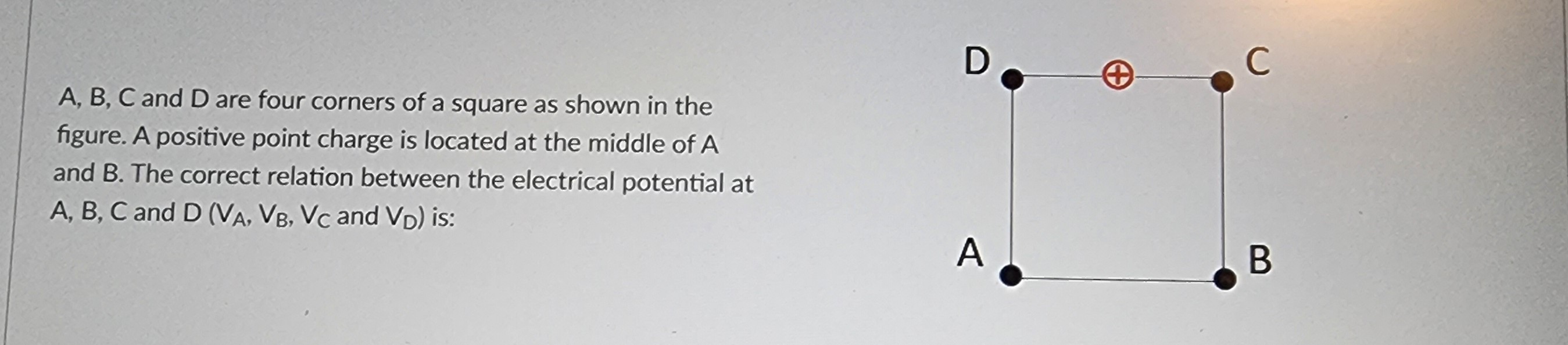 Solved A, B, C and D are four corners of a square as shown | Chegg.com