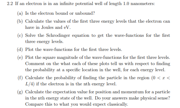 Solved 2 2 If An Electron Is In An Infinite Potential Well