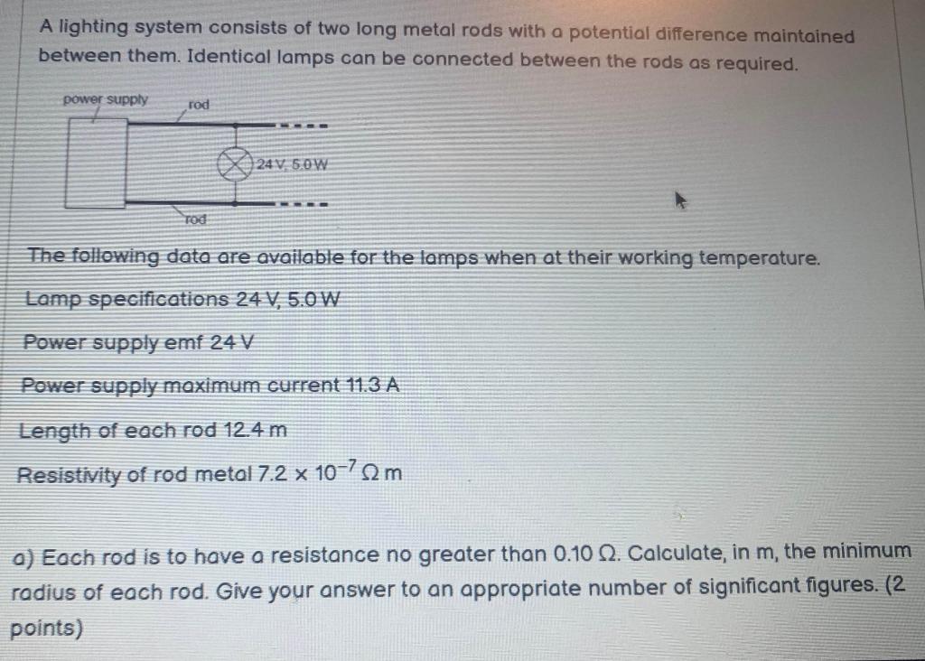Solved A lighting system consists of two long metal rods | Chegg.com