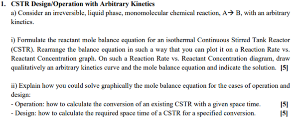 Solved 1. CSTR Design/Operation with Arbitrary Kinetics a) | Chegg.com
