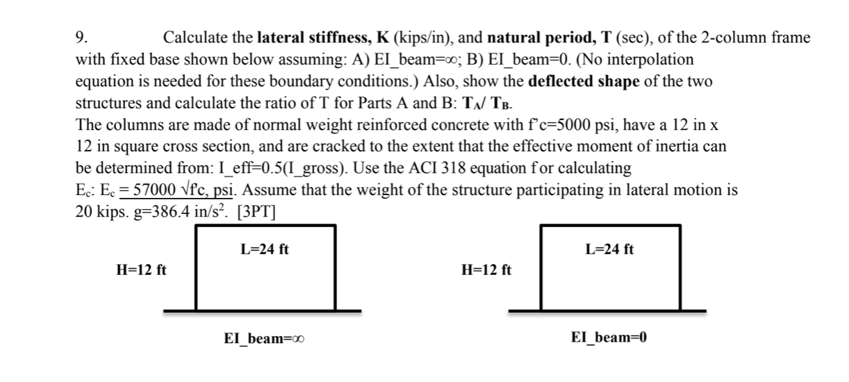 Solved Calculate the lateral stiffness, K (kips/in), and | Chegg.com