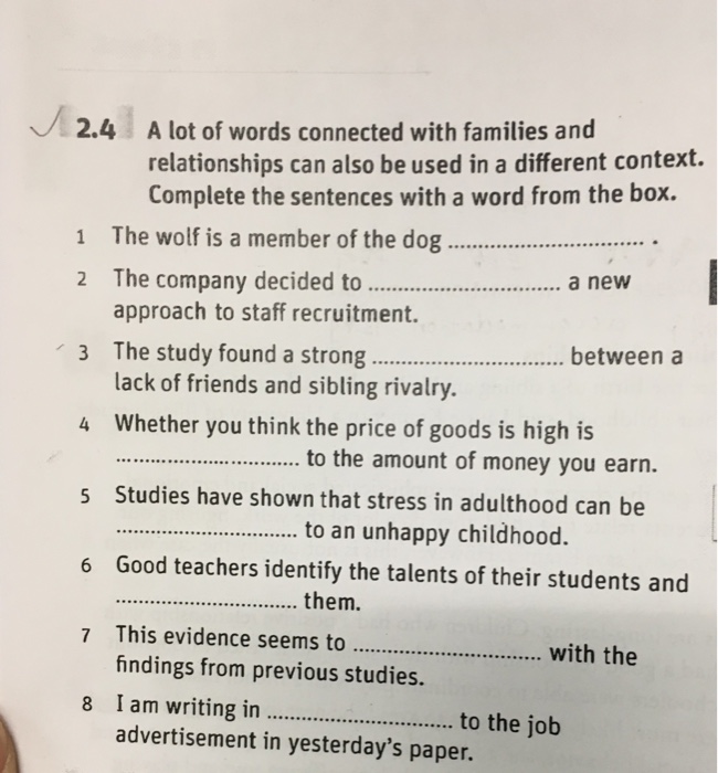 Solved A lot of words connected with families and | Chegg.com
