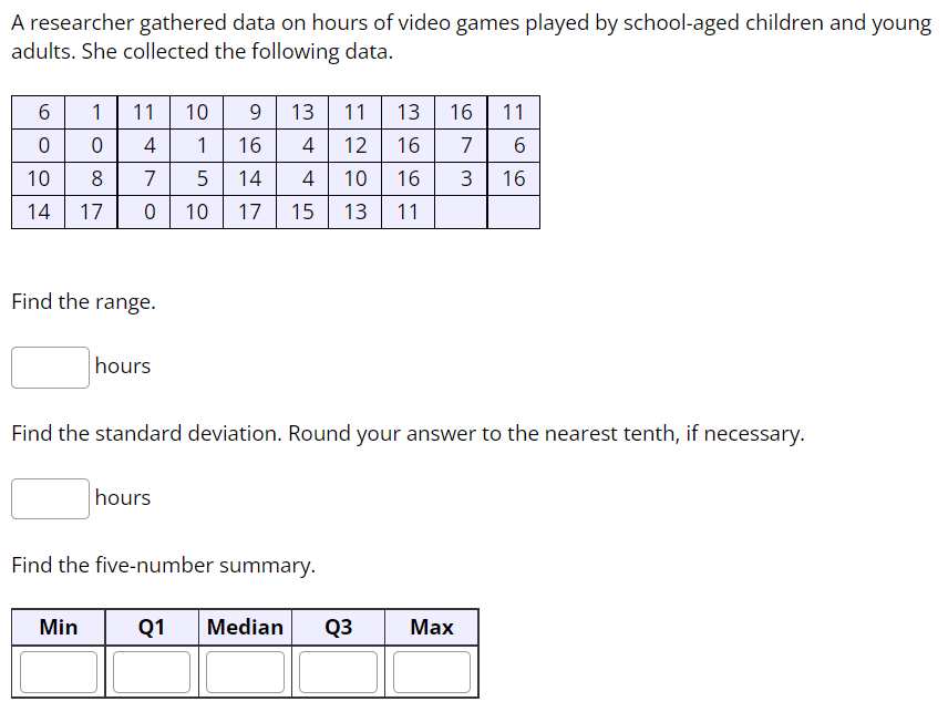 Solved A Researcher Gathered Data On Hours Of Video Games