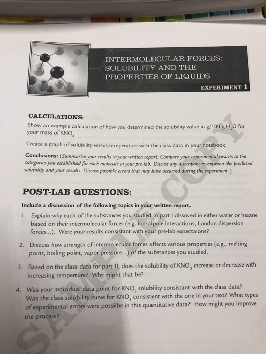 Solved INTERMOLECULAR FORCES: SOLUBILITY AND THE PROPERTIES | Chegg.com