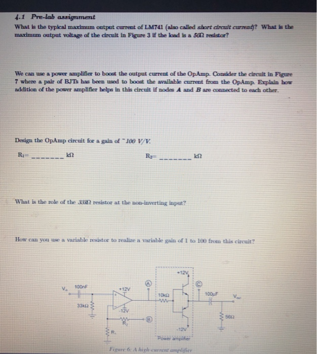 Solved 1 Inverting amplifier 1.1 Pre-lab assignment Circuit | Chegg.com