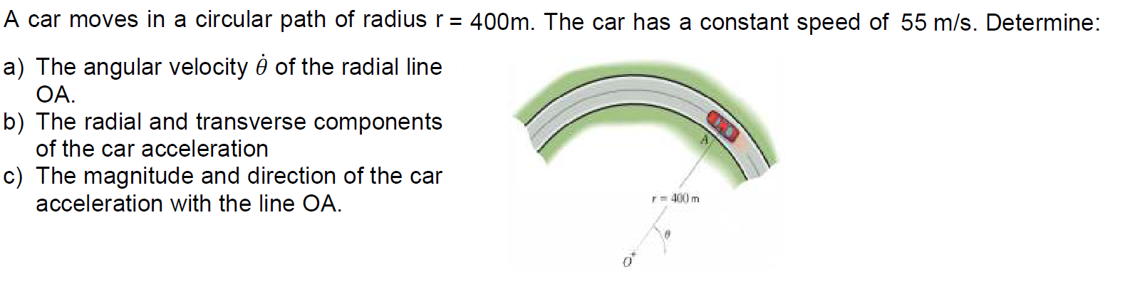 Solved A car moves in a circular path of radius r=400 m a) | Chegg.com