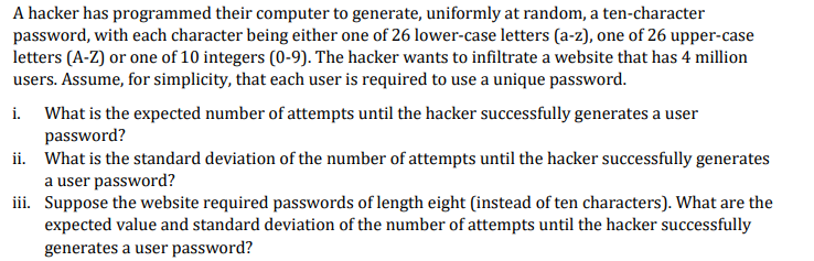 Solved A hacker has programmed their computer to generate, | Chegg.com