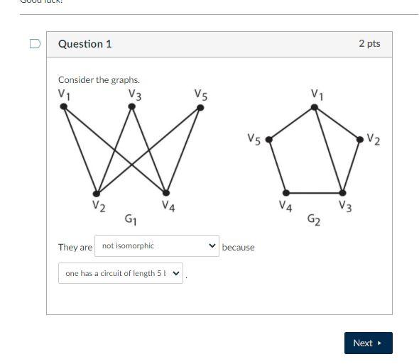 Solved Question 1 2 pts Consider the graphs. V1 V3 V5 V1 V5 | Chegg.com
