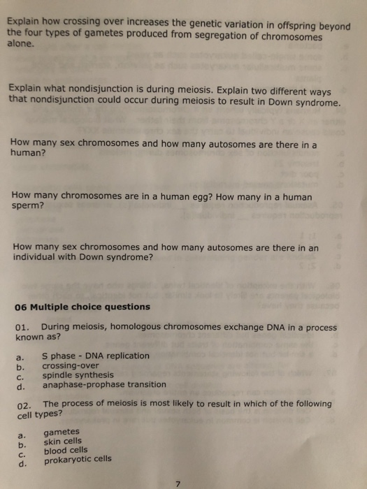 Solved Explain how crossing over increases the genetic | Chegg.com