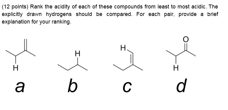 Solved (12 points) Rank the acidity of each of these | Chegg.com
