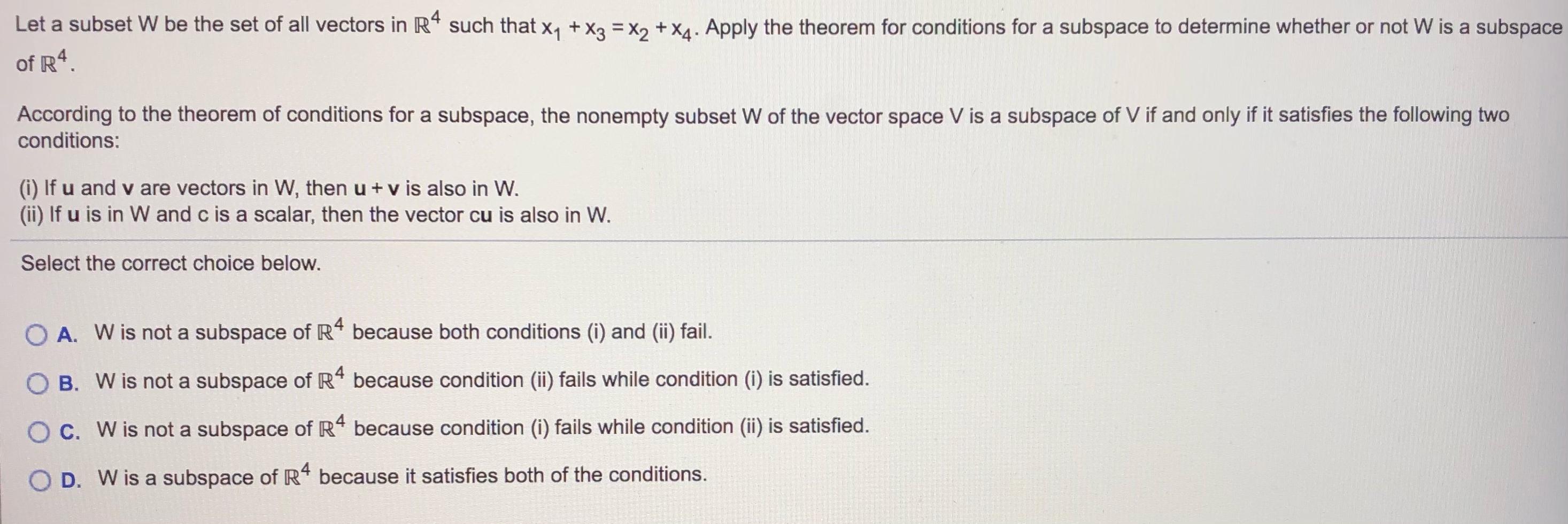Solved Let A Subset W Be The Set Of All Vectors In ℝ4 Such