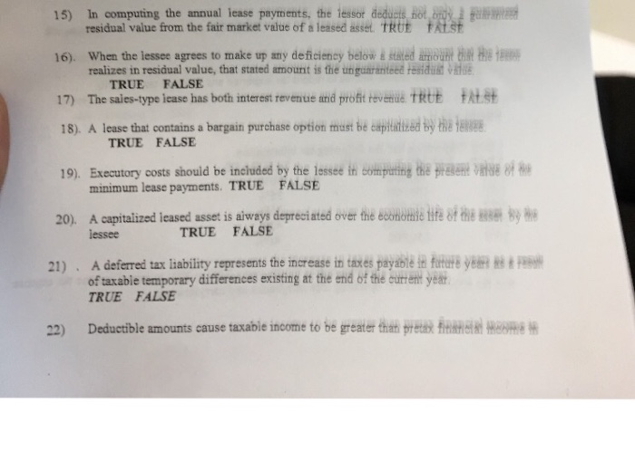 Solved 15) In computing the annual lease payments, the | Chegg.com