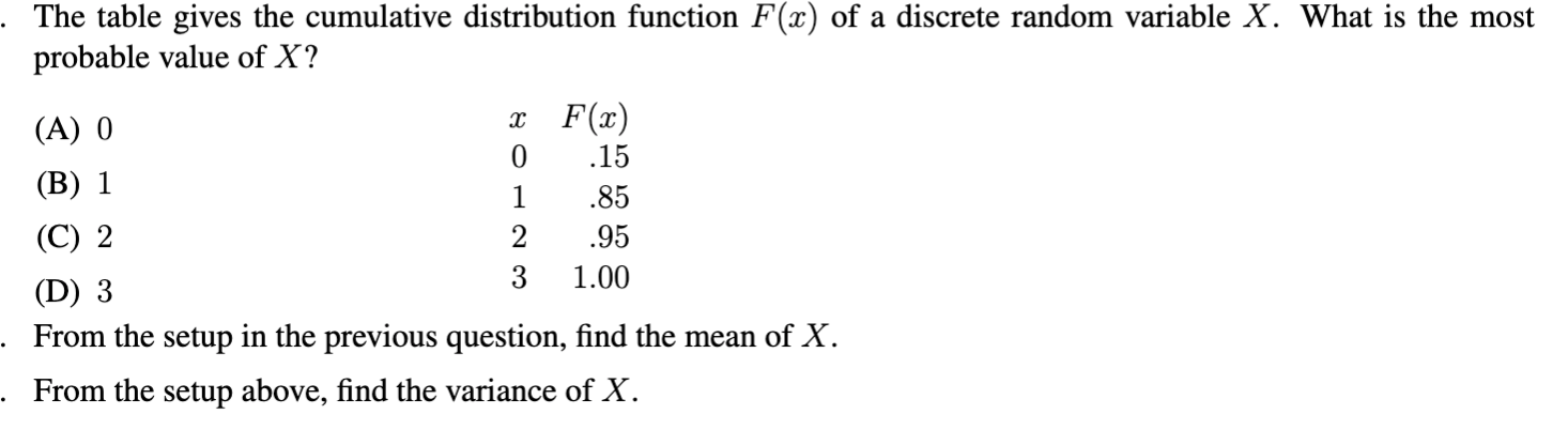 Solved The table gives the cumulative distribution function | Chegg.com
