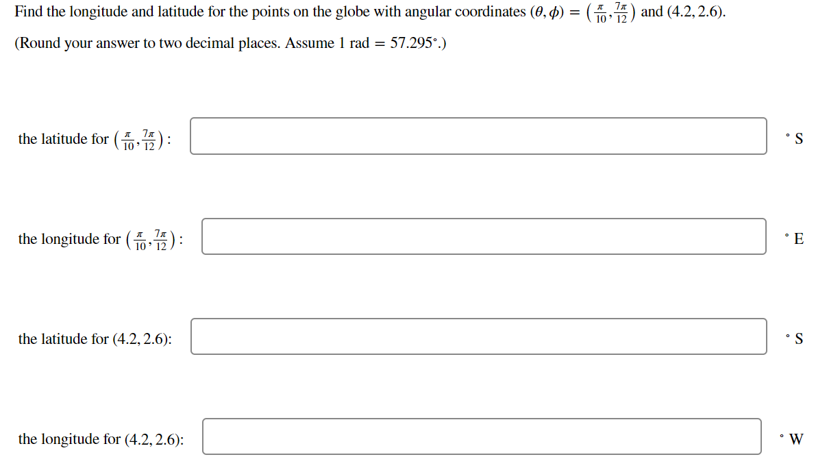 Solved Find the longitude and latitude for the points on the | Chegg.com