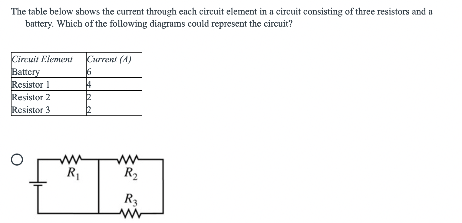 Solved The table below shows the current through each | Chegg.com
