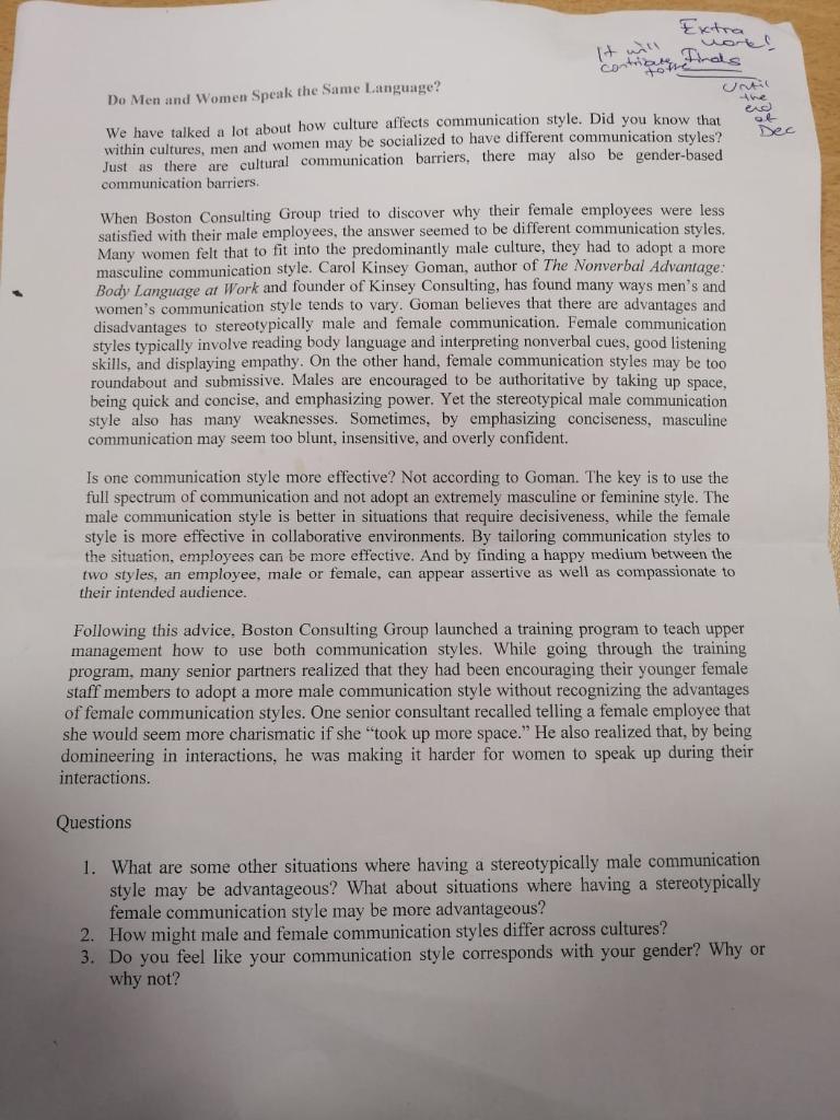 Solved Do Men and Women Speak the Same Language? We have | Chegg.com