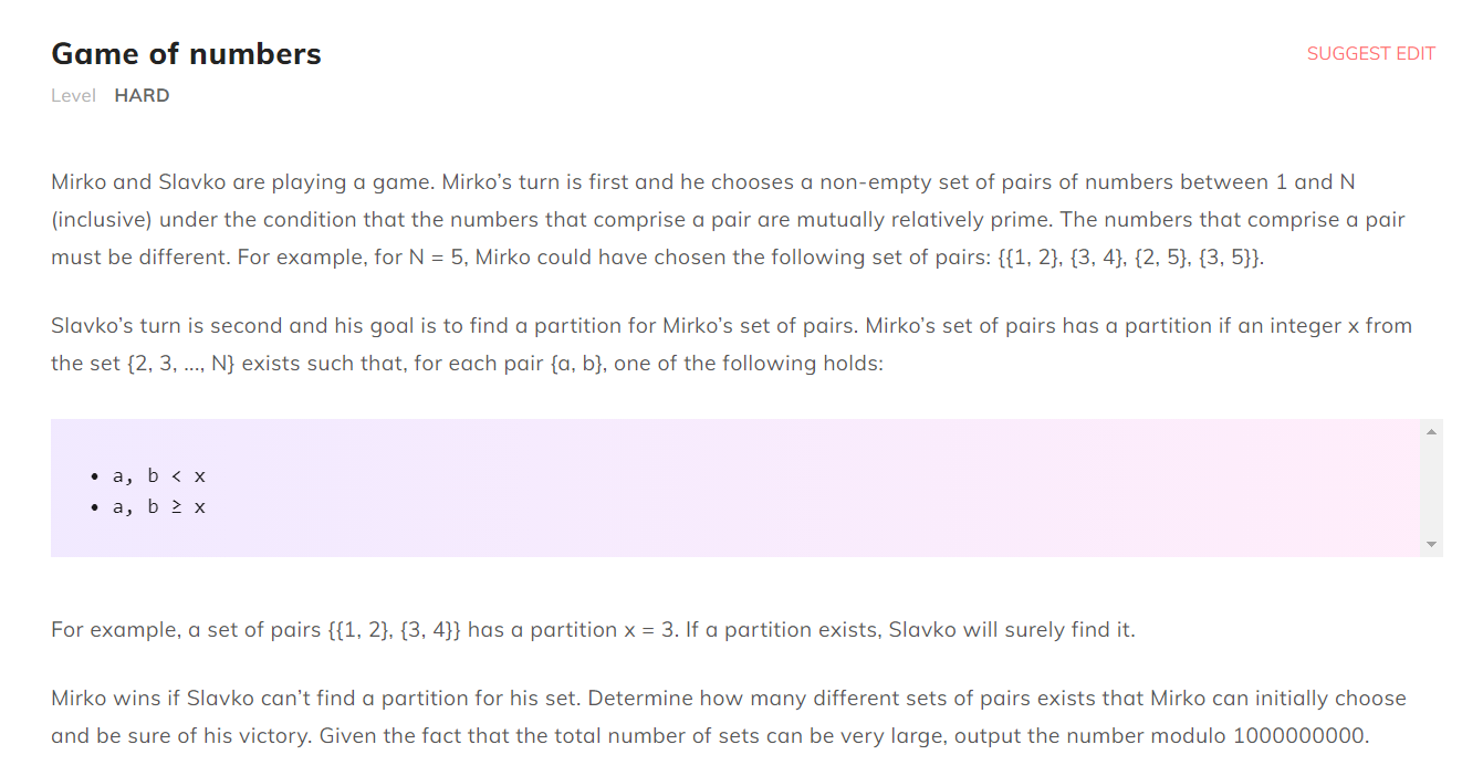 Solved Game of numbers SUGGEST EDIT Level HARD Mirko and | Chegg.com