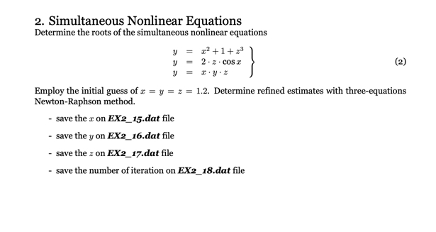 Solved 2. Simultaneous Nonlinear Equations Determine the | Chegg.com