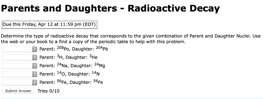 Solved Parents and Daughters- Radioactive Decay Due this | Chegg.com