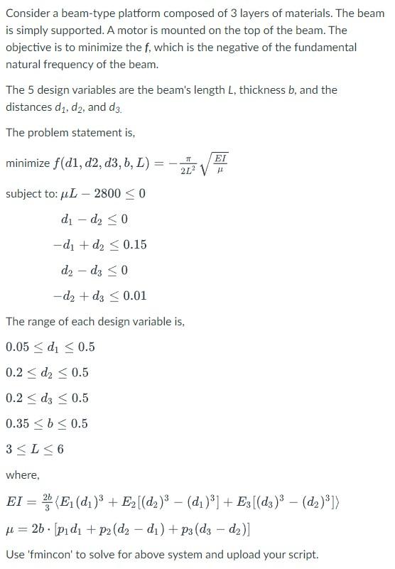 Consider a beam-type platform composed of 3 layers of | Chegg.com