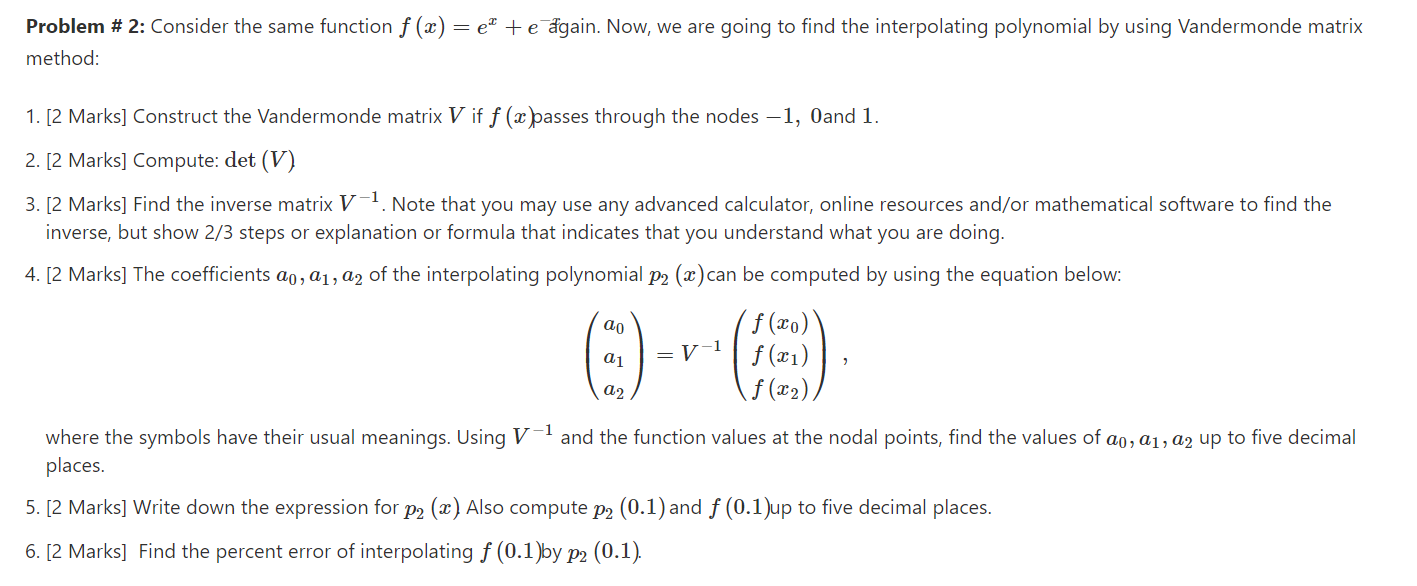 Solved Problem # 2: Consider the same function f (x) = et te | Chegg.com