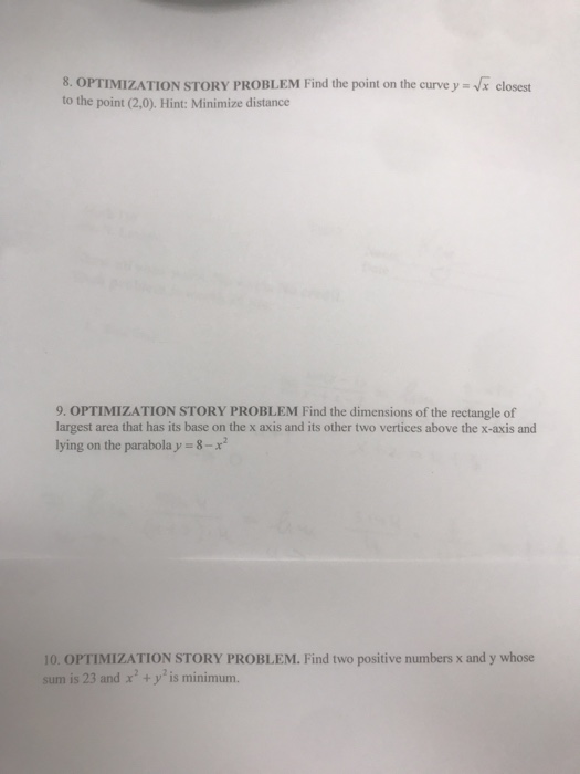 Solved 1. OPTIMIZATION STORY PROBLEM. Find two positive | Chegg.com