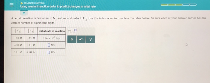 Solved O ADVANCED MATERIAL Using reactant reaction order to | Chegg.com