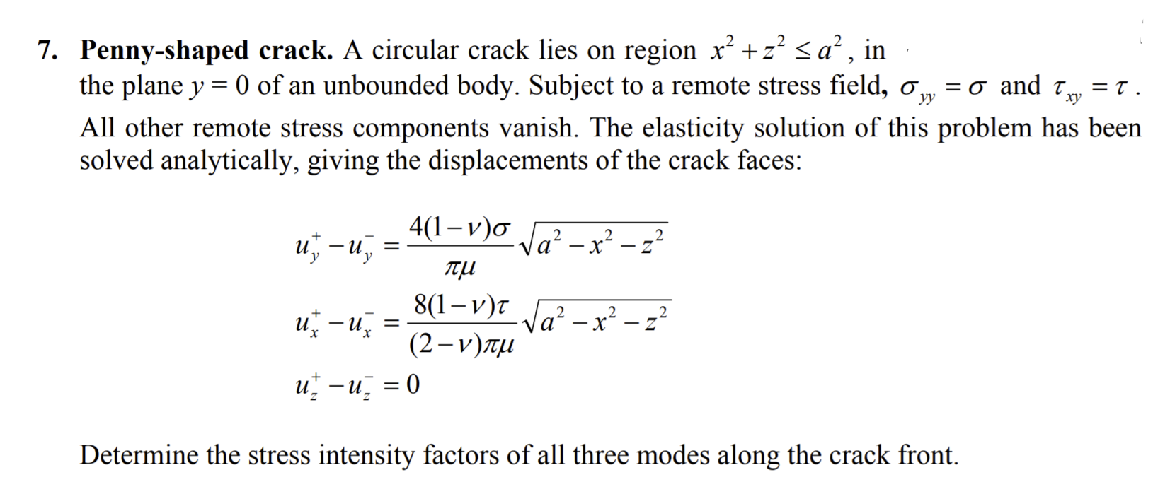 = Ξτ. yy 7. Penny-shaped crack. A circular crack lies | Chegg.com