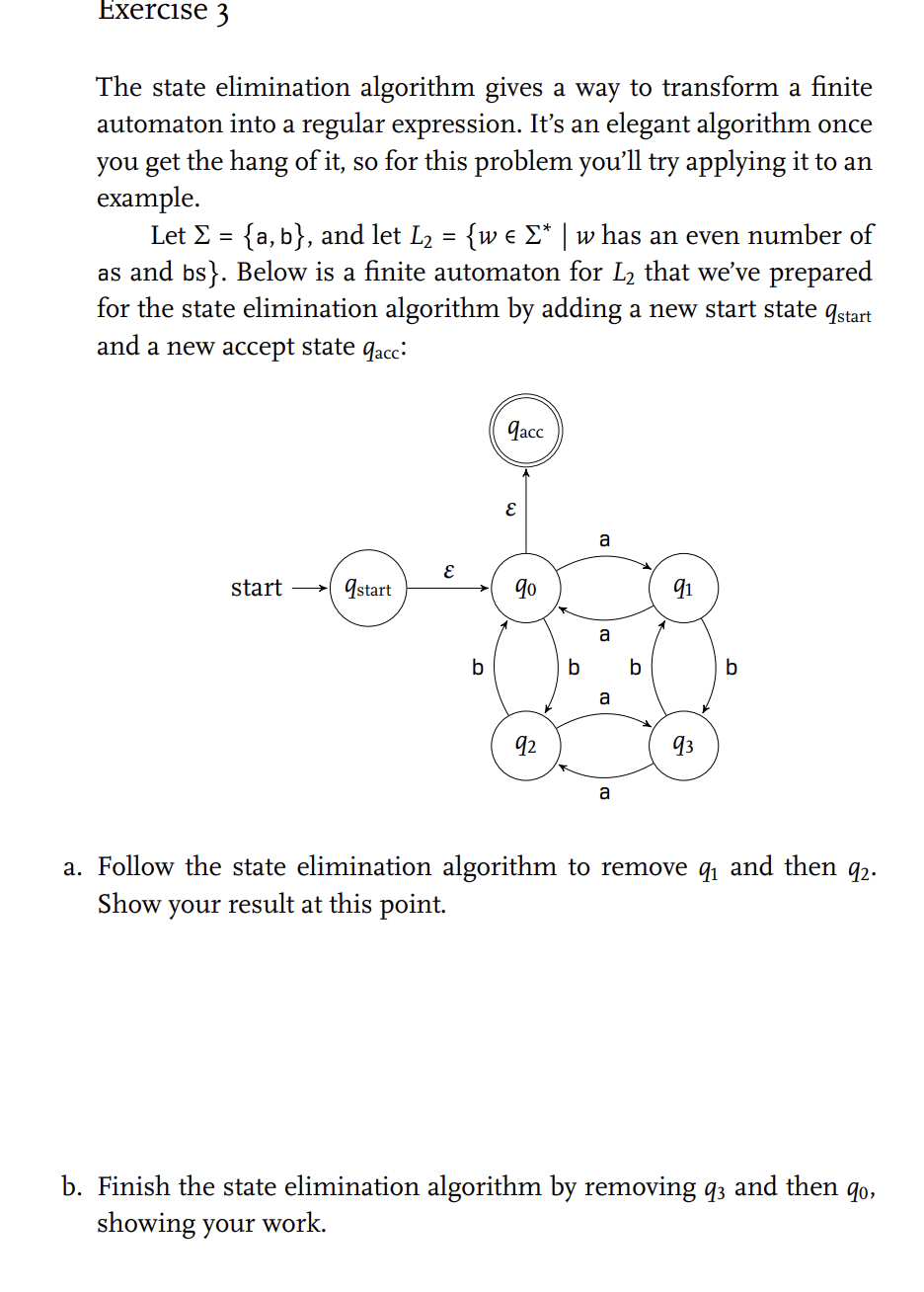 Solved The state elimination algorithm gives a way to | Chegg.com