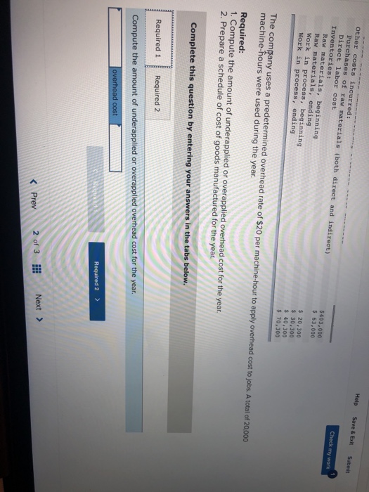 Solved Help Save & Exit Sub Exercise 3-7 Applying Overhead; | Chegg.com