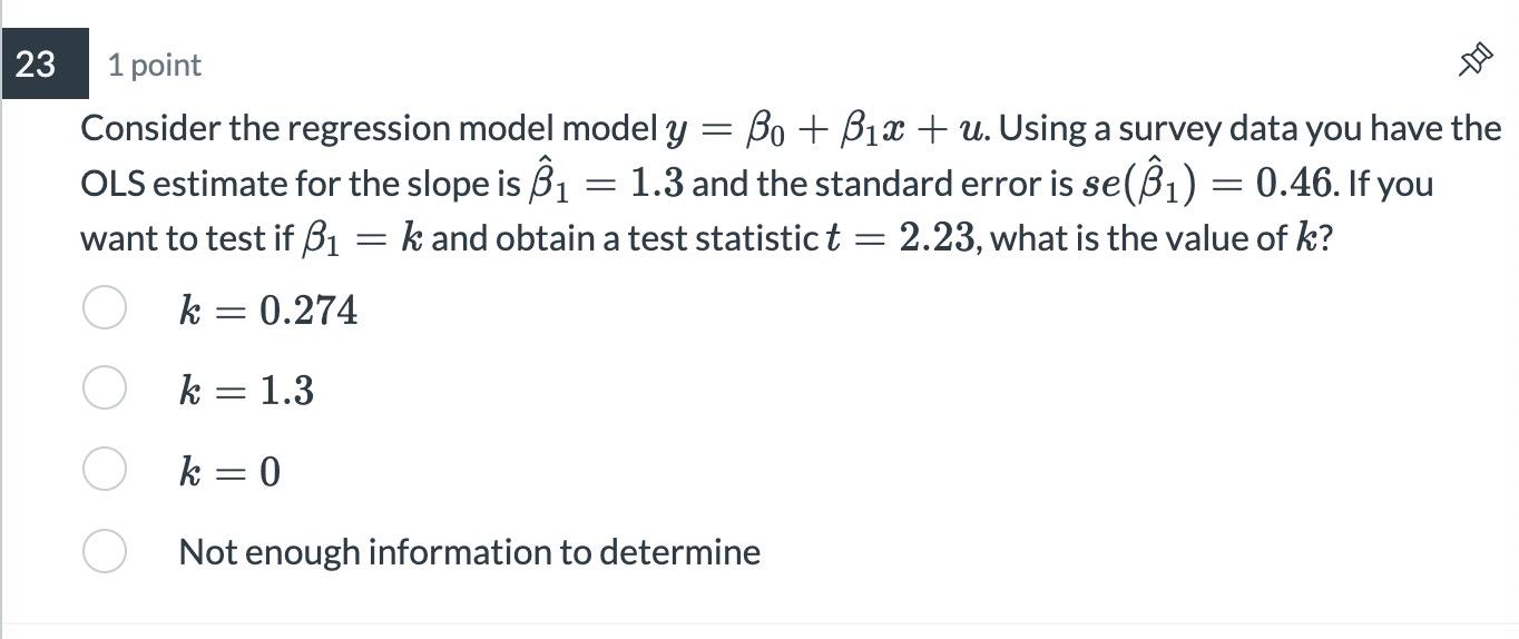 Consider the regression model model y=β0+β1x+u. Using | Chegg.com
